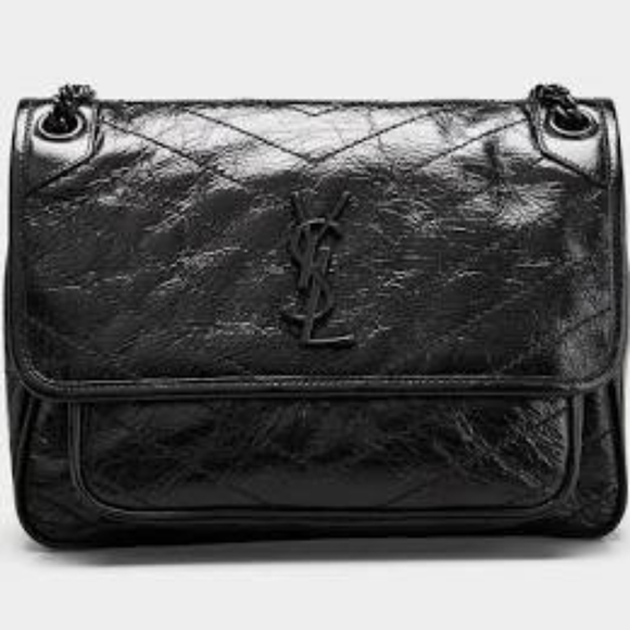 Yves Saint Laurent | Bags | Ysl Nikki Medium Black Crinkled Leather ...